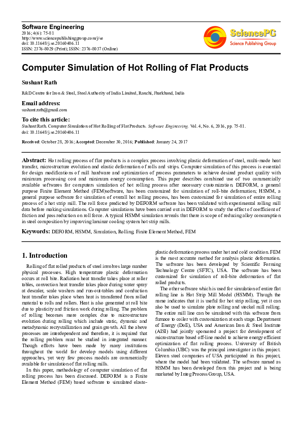 (PDF) Computer Simulation of Hot Rolling of Flat Products