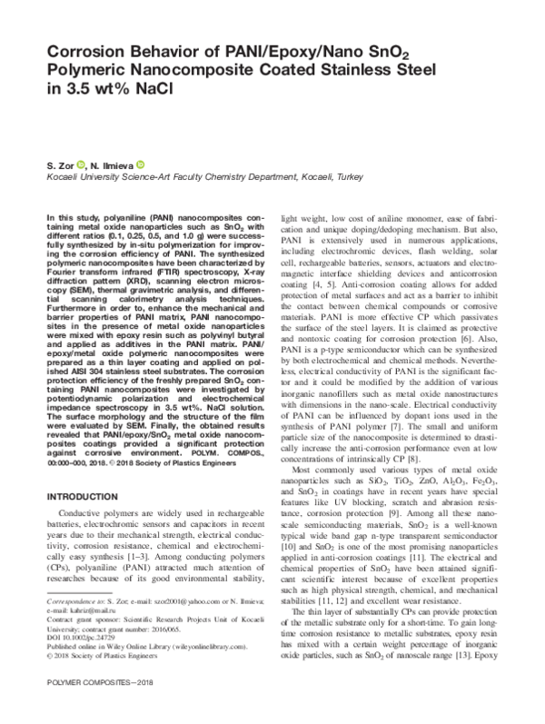 (PDF) Corrosion behavior of PANI/Epoxy/nano SnO2 polymeric nanocomposite coated stainless steel ...