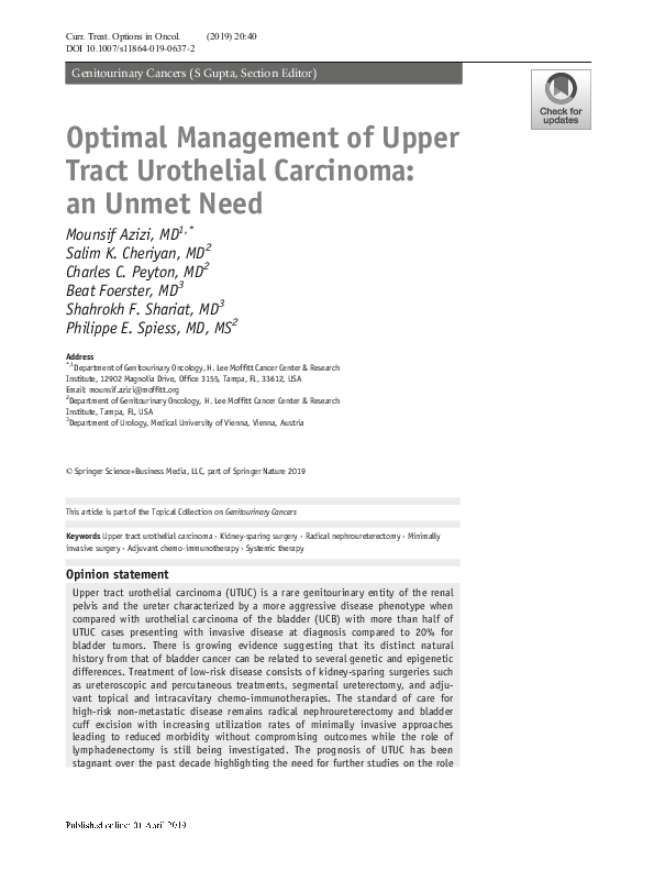 (PDF) Optimal Management of Upper Tract Urothelial Carcinoma: an Unmet Need | Yee Mun Lee ...