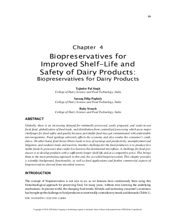 (PDF) Biopreservatives for Improved Shelf-Life and Safety of Dairy Products