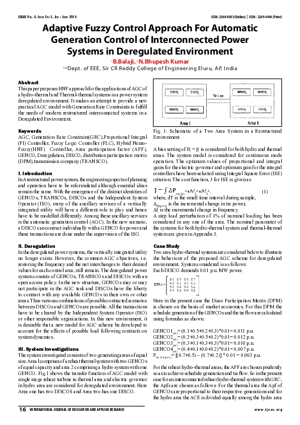 (PDF) Adaptive Fuzzy Control Approach For Automatic Generation Control of Interconnected Power ...