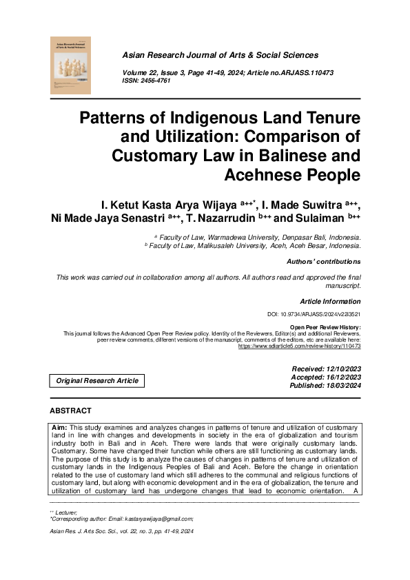 (PDF) Patterns of Indigenous Land Tenure and Utilization: Comparison of ...