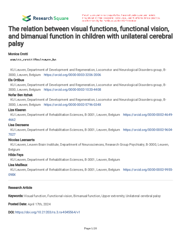 (PDF) The relation between visual functions, functional vision, and ...