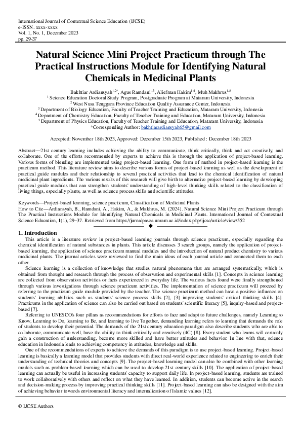 (PDF) Natural Science Mini Project Practicum through The Practical ...