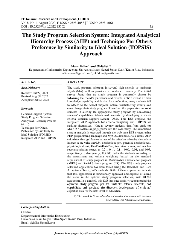 (PDF) The Study Program Selection System: Integrated Analytical Hierarchy Process (AHP) and ...