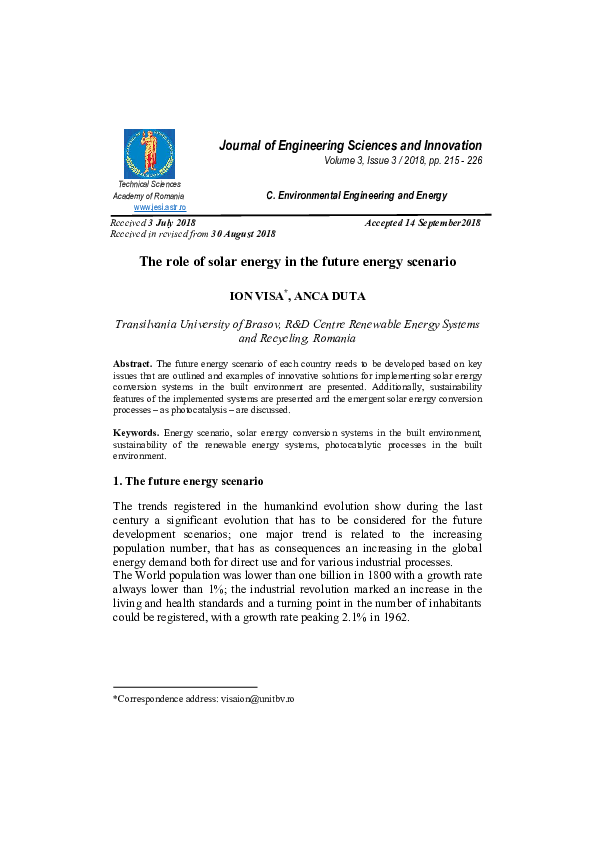 (PDF) The role of solar energy in the future energy scenario