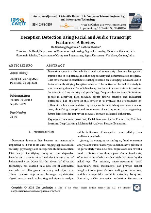 (PDF) Deception Detection Using Facial and Audio Transcript Features : A Review