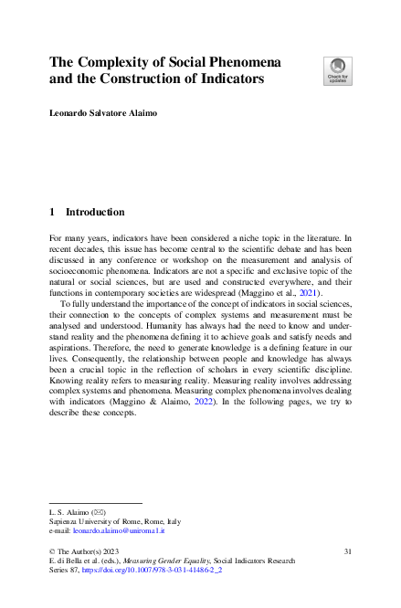 (PDF) The Complexity of Social Phenomena and the Construction of Indicators