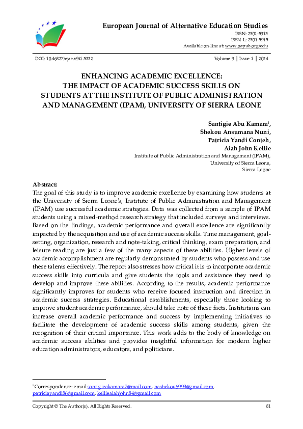 (PDF) Enhancing Academic Excellence: The Impact of Academic Success ...