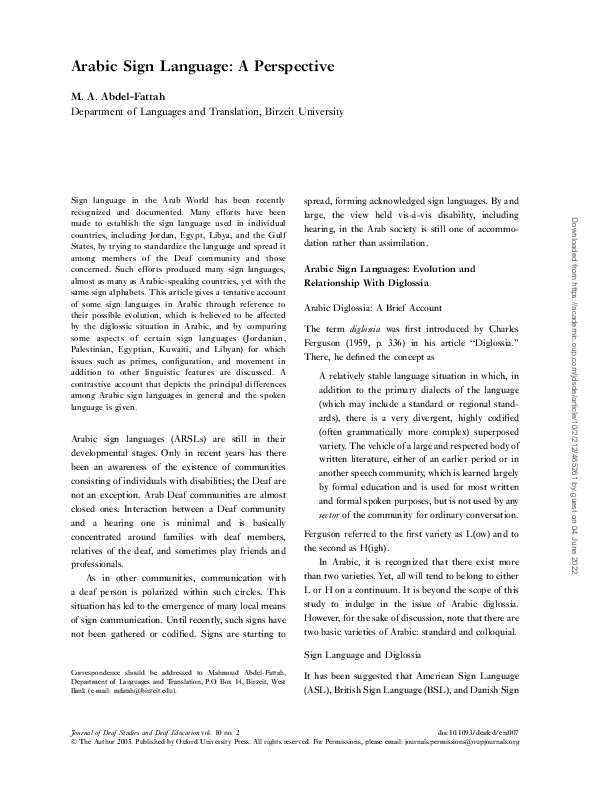 (PDF) Arabic Sign Language: A Perspective