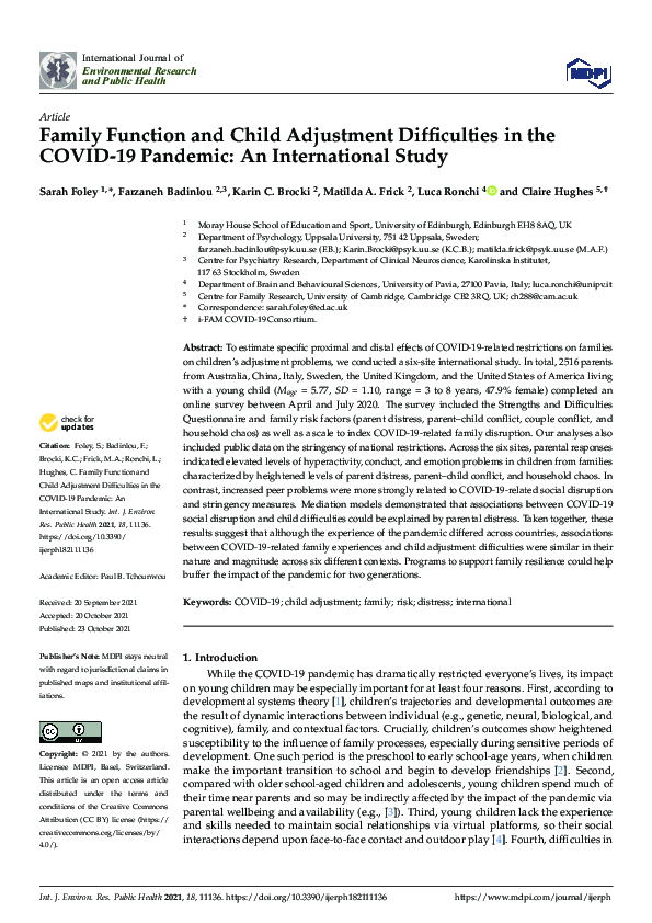 (PDF) Family Function and Child Adjustment Difficulties in the COVID-19 ...