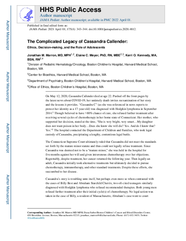 (PDF) The Complicated Legacy of Cassandra Callender