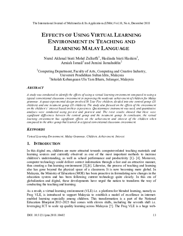 (PDF) Effects of Using Virtual Learning Environment in Teaching and Learning Malay Language