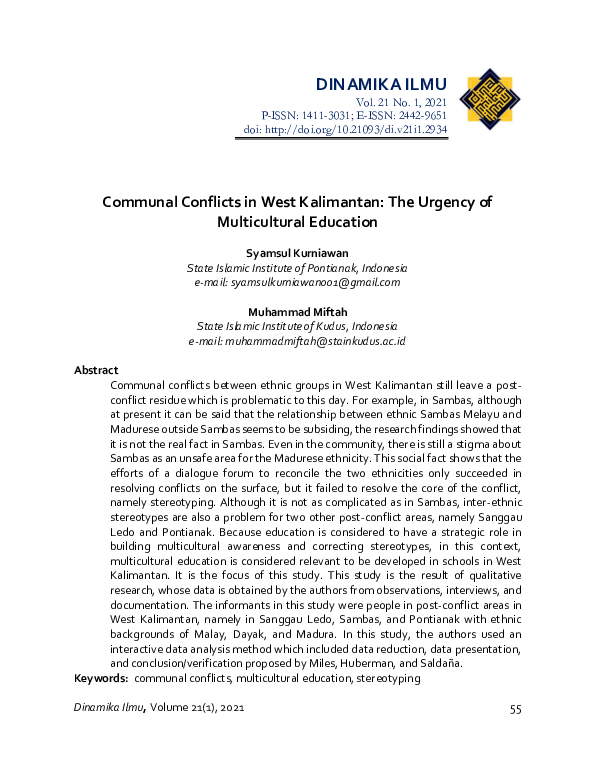 (PDF) Communal Conflicts in West Kalimantan: The Urgency of ...