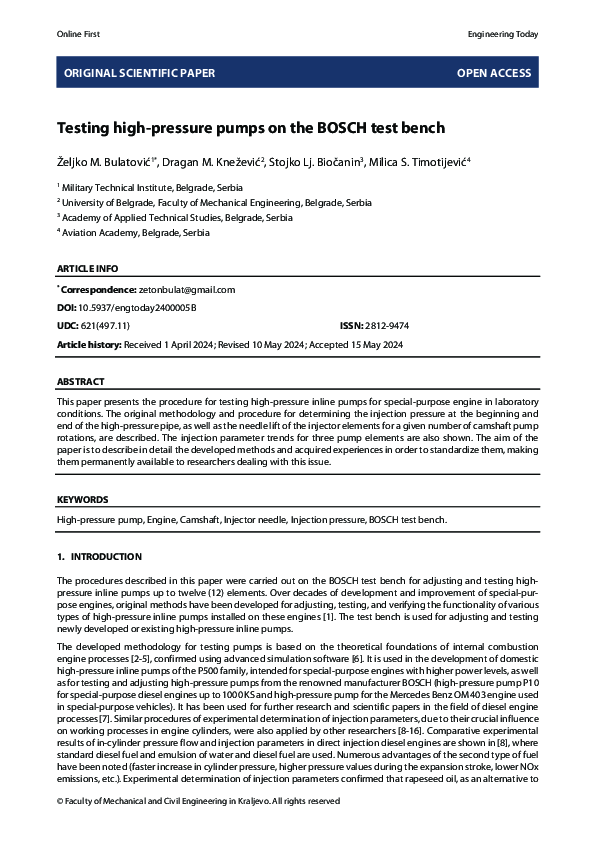 (PDF) Testing high-pressure pumps on the BOSCH test bench