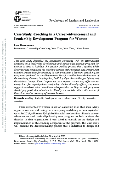 (PDF) Case Study: Coaching in a Career-Advancement and Leadership ...