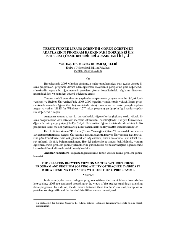(PDF) Tezsiz Yüksek Lisans Öğrenimi Gören Öğretmen Adaylarının Program Hakkındaki Görüşleri ile ...