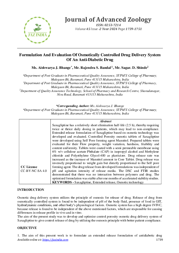 Pdf Formulation And Evaluation Of Osmotically Controlled Drug Delivery System Of An Anti