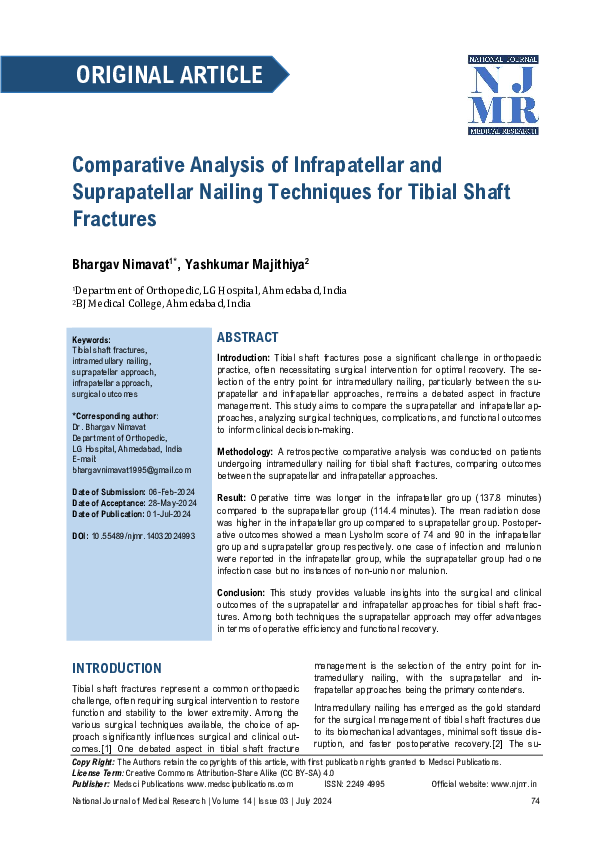 (PDF) Comparative Analysis of Infrapatellar and Suprapatellar Nailing ...