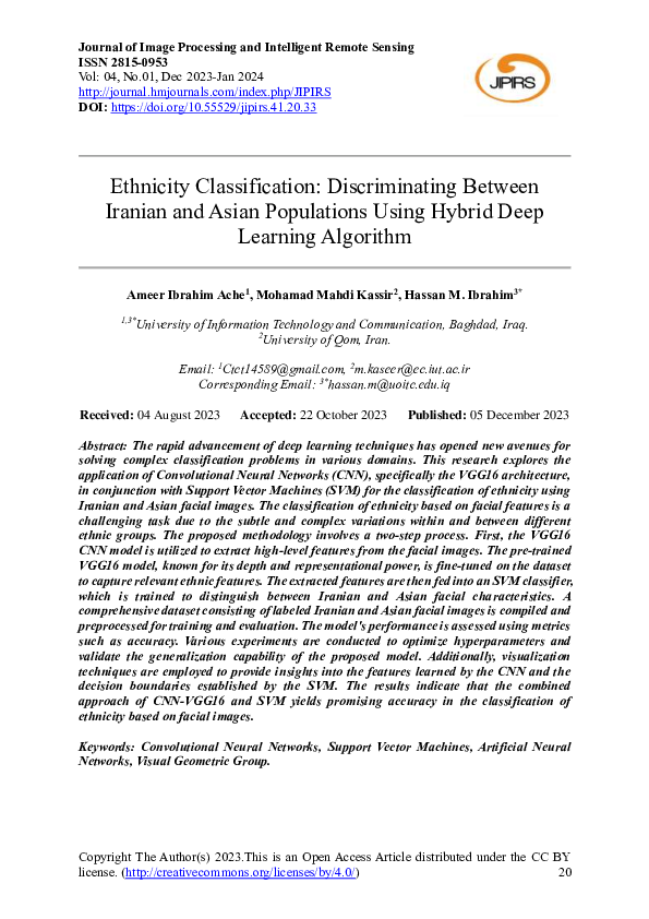 (PDF) Ethnicity Classification: Discriminating Between Iranian and Asian Populations Using ...
