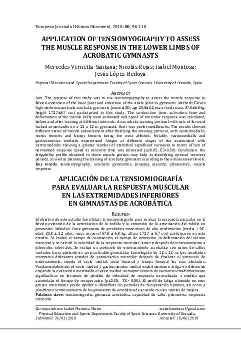 (PDF) Application of tensiomyography to assess the muscle response in ...