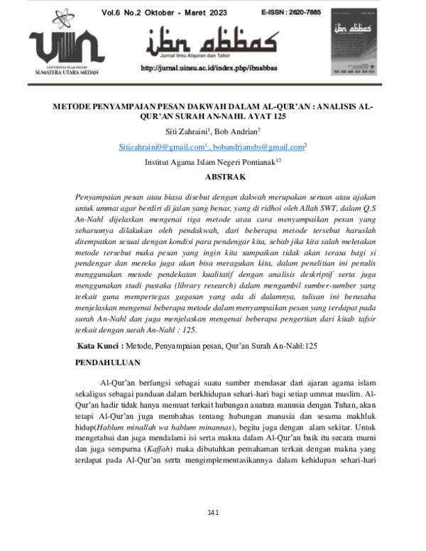 (PDF) Metode Penyampaian Pesan Dakwah Dalam Al-Qur’An : Analisis Al-Qur ...