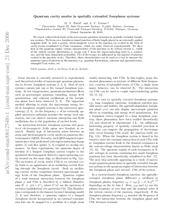 (PDF) Quantum cavity modes in spatially extended Josephson systems