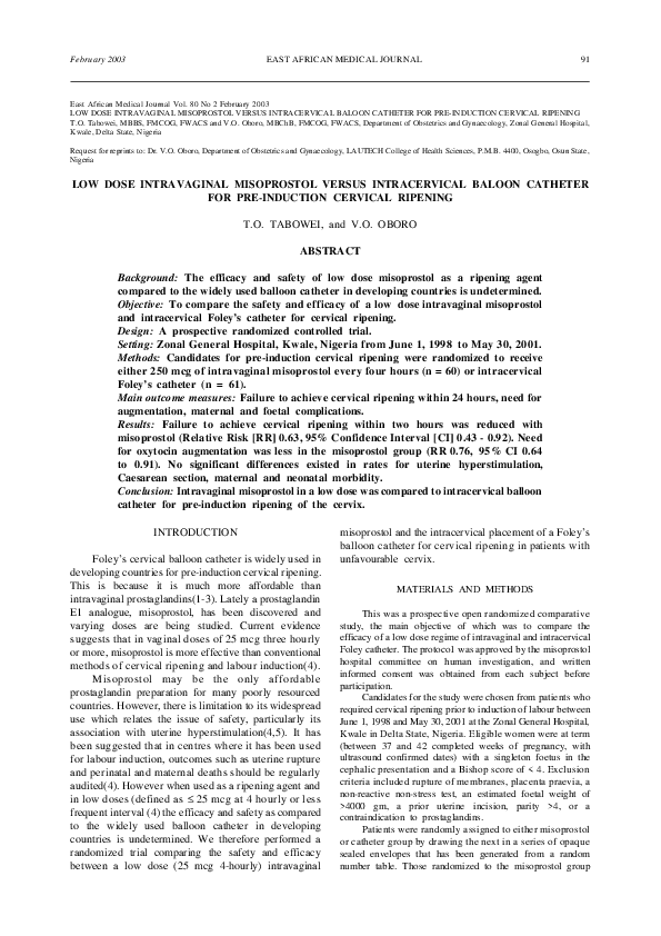 (PDF) Low dose intravaginal misoprostol versus intracervical balloon ...