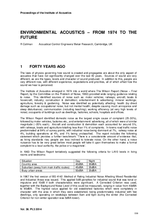 (PDF) Environmental Acoustics - from 1974 to the Future