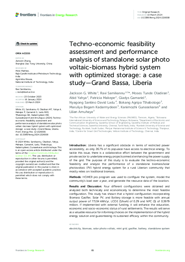(PDF) Techno-economic feasibility assessment and performance analysis of standalone solar photo ...
