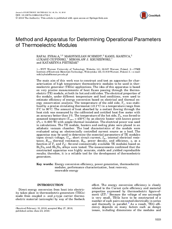 (PDF) Method and Apparatus for Determining Operational Parameters of Thermoelectric Modules ...