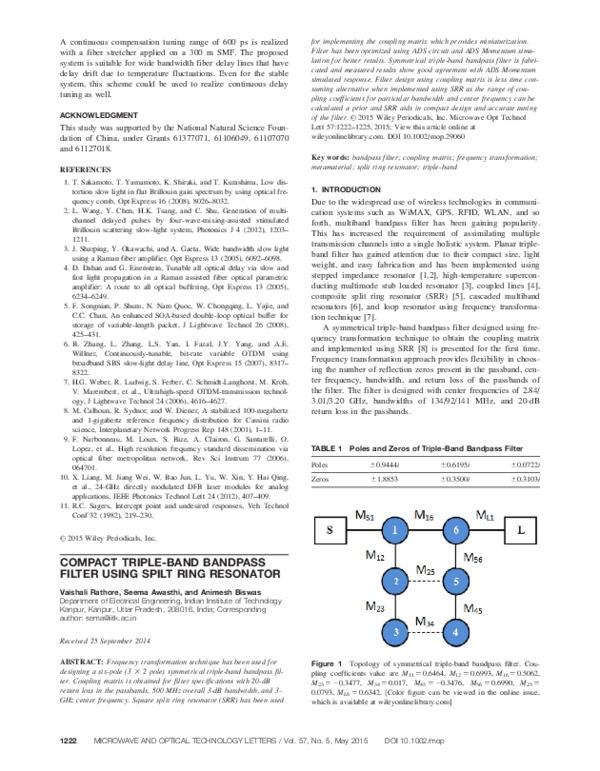 (PDF) Compact triple-band bandpass filter using spilt ring resonator | Vaishali Rathore ...