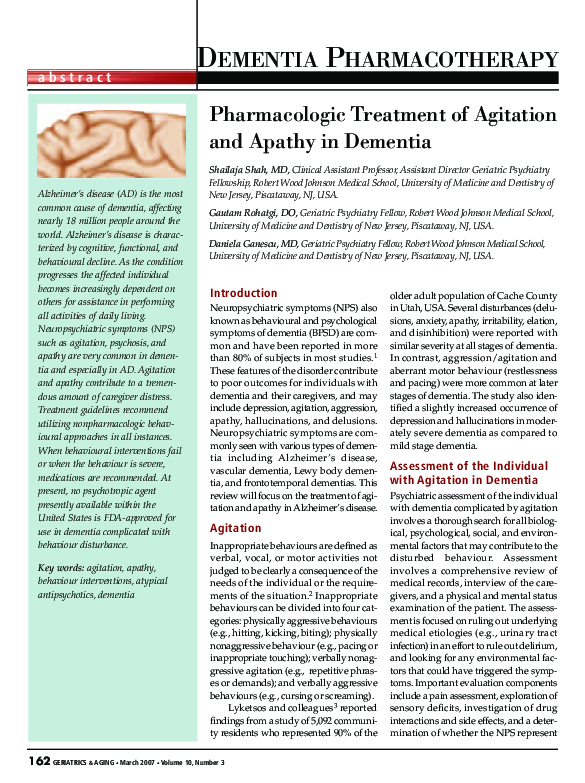 (PDF) Pharmacologic Treatment of Agitation and Apathy in Dementia