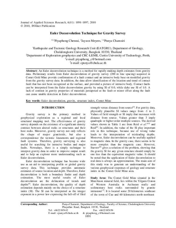 (PDF) Euler Deconvolution Technique for Gravity Survey