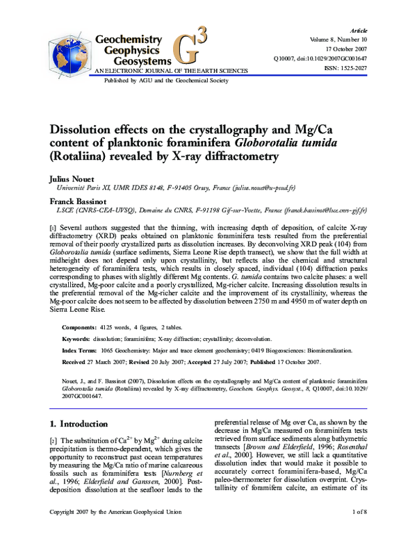 (PDF) Dissolution effects on the crystallography and Mg/Ca content of ...
