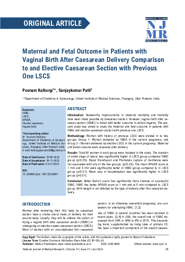 (PDF) Maternal and Fetal Outcome in Patients with Vaginal Birth After ...