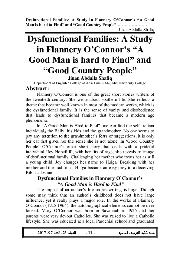 (PDF) Dysfunctional Families: A Study in Flannery O’Connor’s “A Good ...
