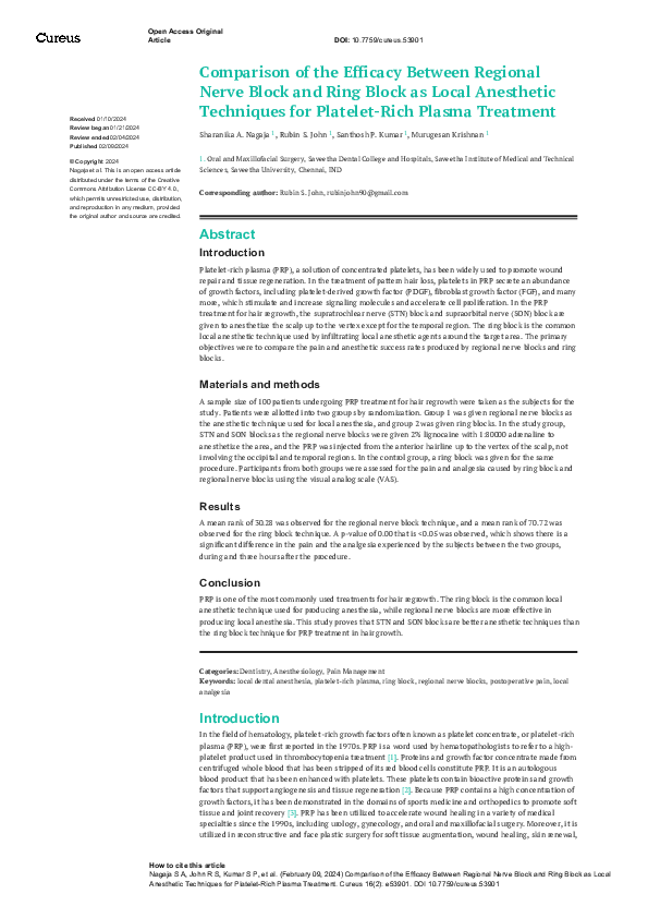 (PDF) Comparison of the Efficacy Between Regional Nerve Block and Ring ...