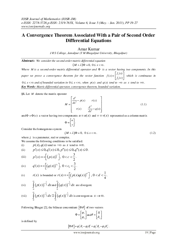 (PDF) A Convergence Theorem Associated With a Pair of Second Order ...