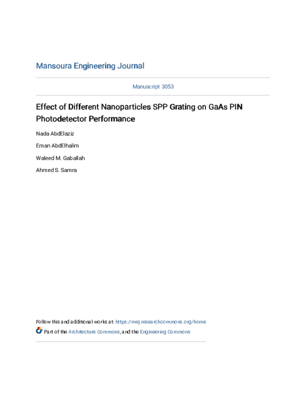 (PDF) Effect of Different Nanoparticles SPP Grating on GaAs PIN ...