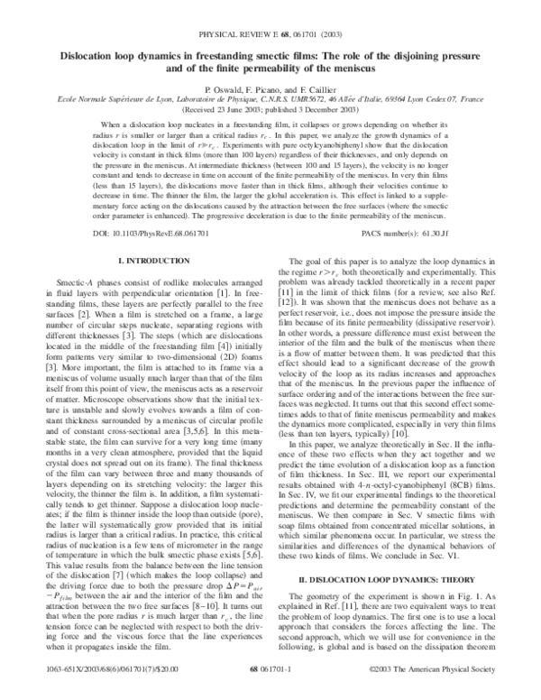 (PDF) Dislocation loop dynamics in freestanding smectic films: The role of the disjoining ...