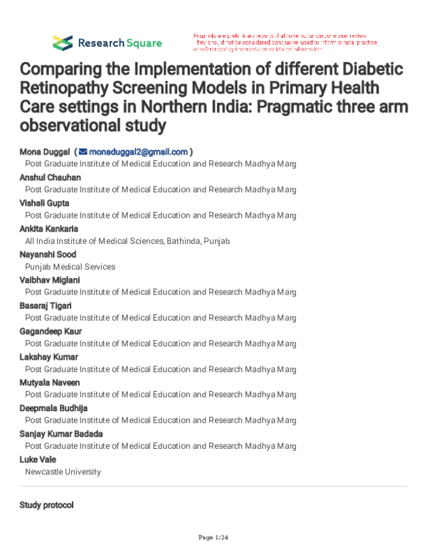 (PDF) Comparing the Implementation of different Diabetic Retinopathy Screening Models in Primary ...