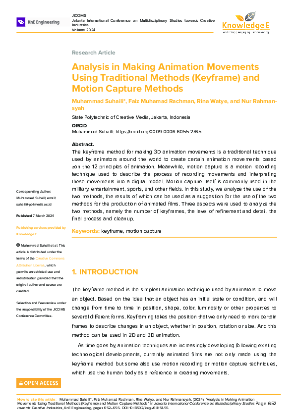 (PDF) Analysis in Making Animation Movements Using Traditional Methods (Keyframe) and Motion ...