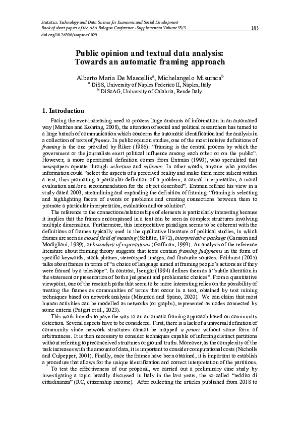 (PDF) Public opinion and textual data analysis - Towards an automatic framing approach