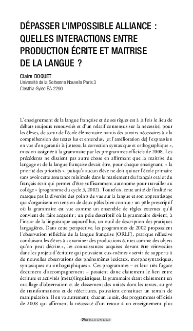 (PDF) Dépasser l'impossible alliance : quelles interactions entre ...