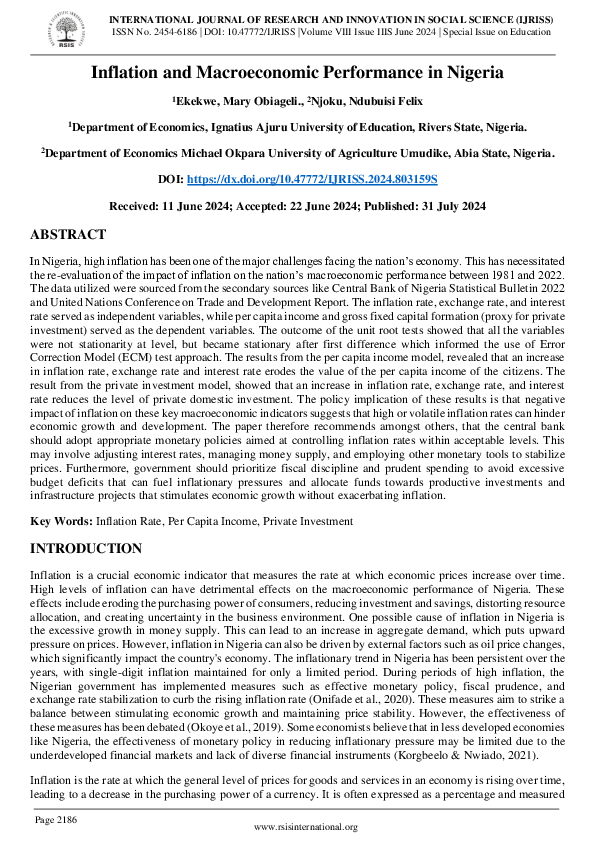 (PDF) Published article on inflation and macroeconomics