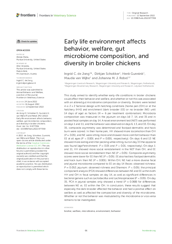 (PDF) Early life environment affects behavior, welfare, gut microbiome ...