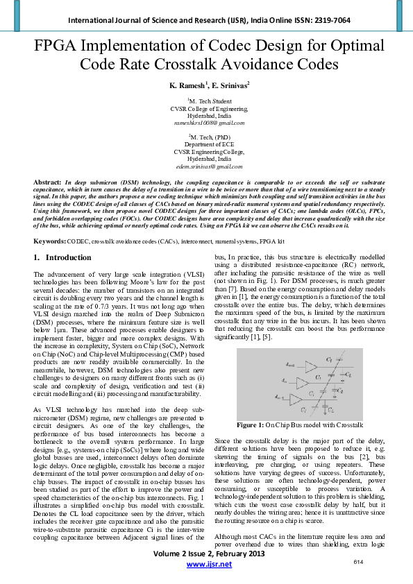 (PDF) FPGA Implementation of Codec Design for Optimal Code Rate Crosstalk Avoidance Codes