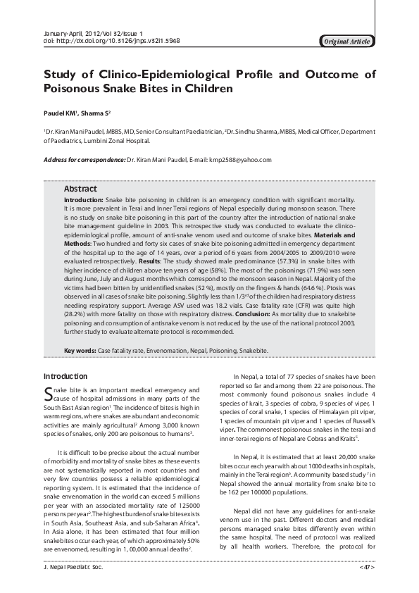 (PDF) Study of Clinico-Epidemiological Profile and Outcome of Poisonous ...