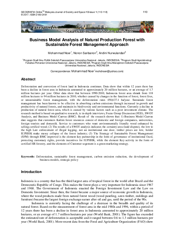 (PDF) Business Model Analysis of Natural Production Forest with ...